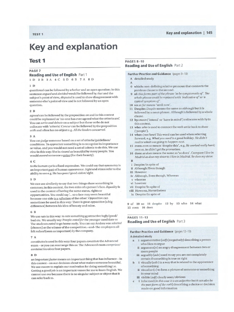Reading and Use of English and Writing Key 150-155 Test 1 | PDF