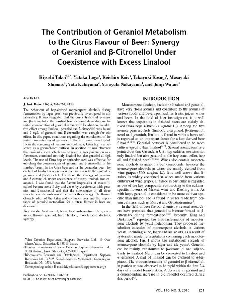 J Institute Brewing - 2012 - Takoi - The Contribution of Geraniol Metabolism To The Citrus ...