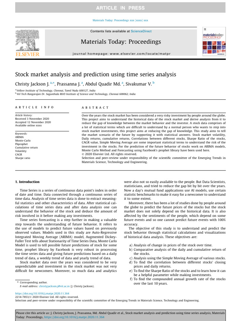 Stock Market Analysis and Prediction Using Time Series | PDF | Autoregressive Integrated Moving ...