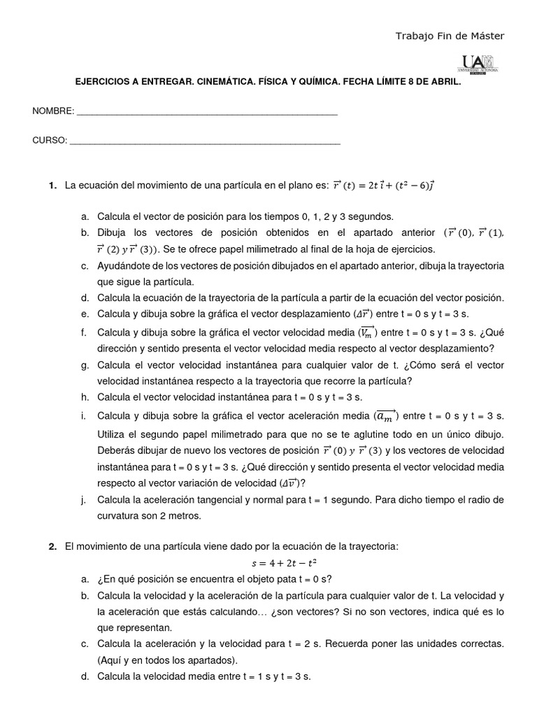 EVALUACIÓN 1º Bachillerato Cinemática Vectorial | PDF