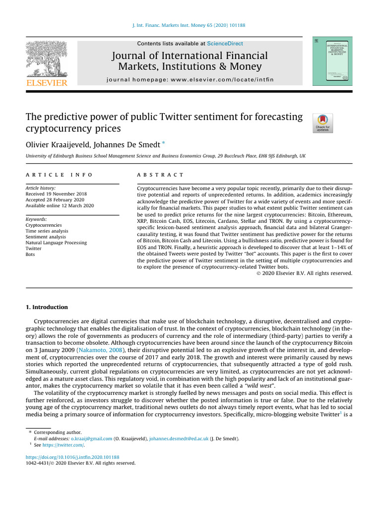 The Predictive Power of Public Twitter Sentiment For Forecastingcryptocurrency Prices | PDF ...