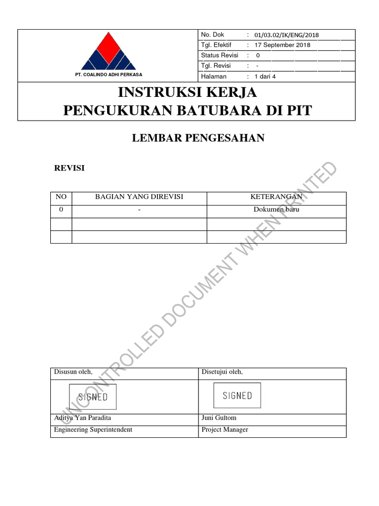 02.01. IK Pengukuran Batubara Di Pit | PDF