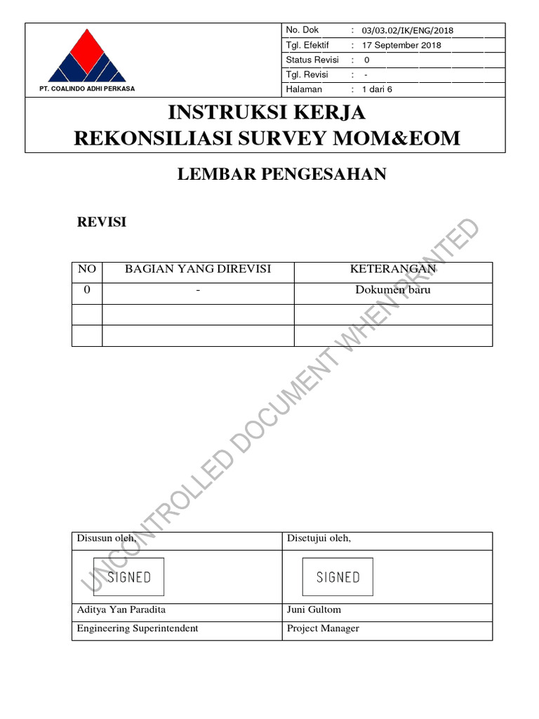 02.03. IK Rekonsiliasi Survey MOM EOM | PDF
