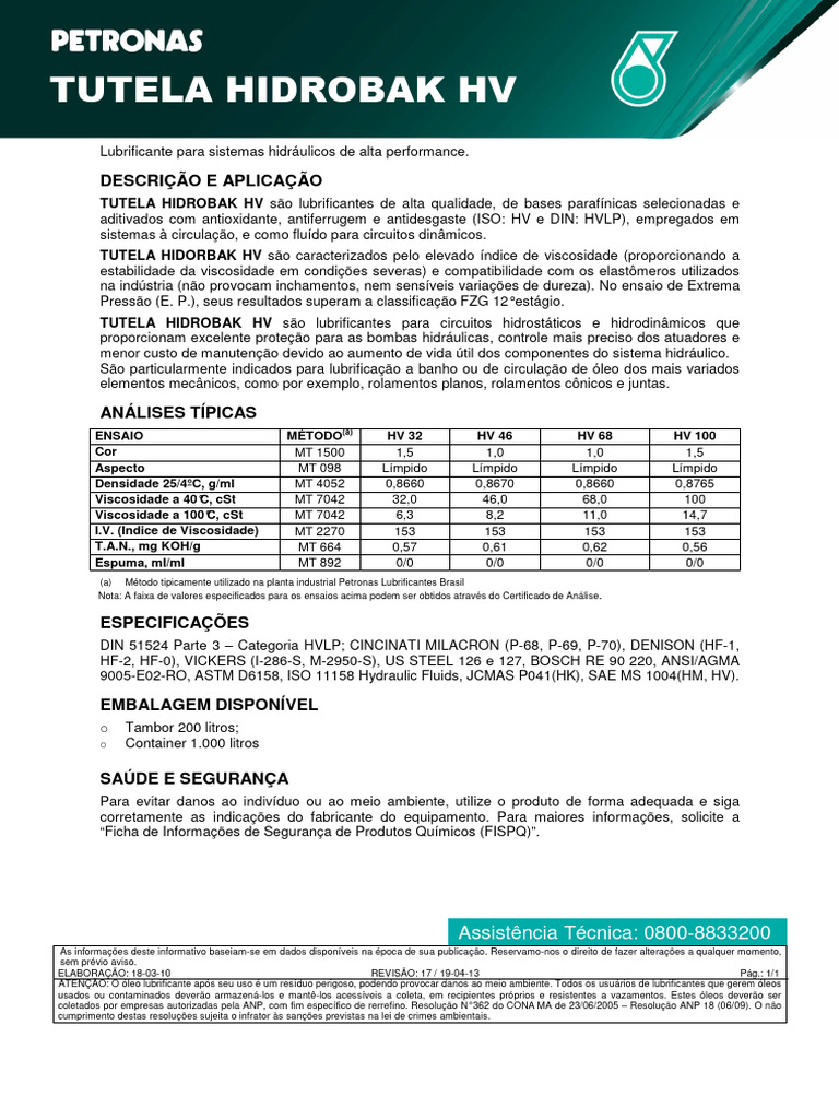 Hidrobak HV - Ficha Tecnica | PDF | Ciências Físicas | Química