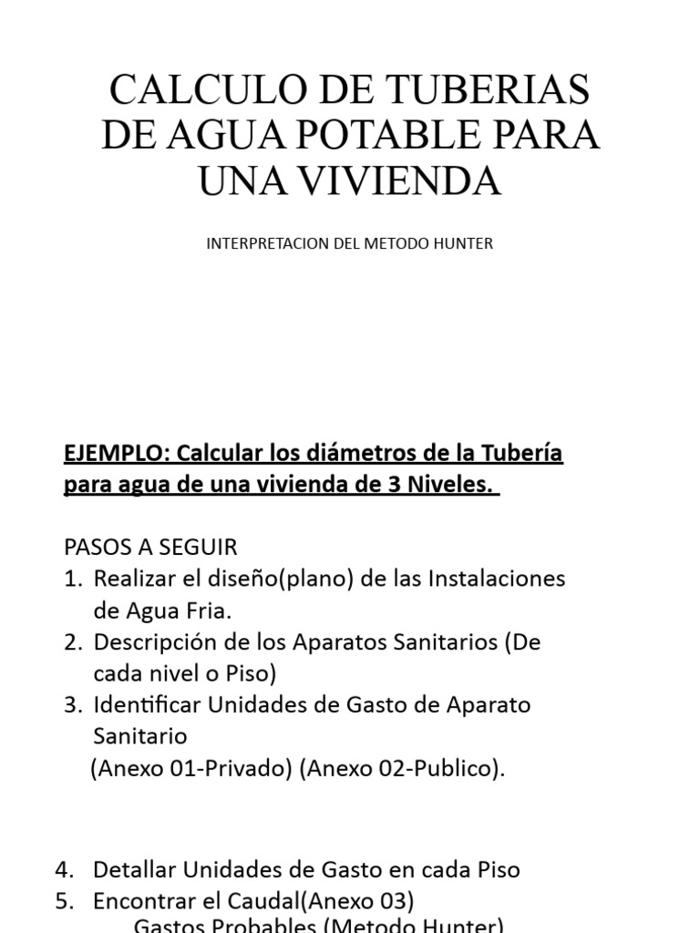 Calculo de Tuberias de Agua Potable para Una | PDF