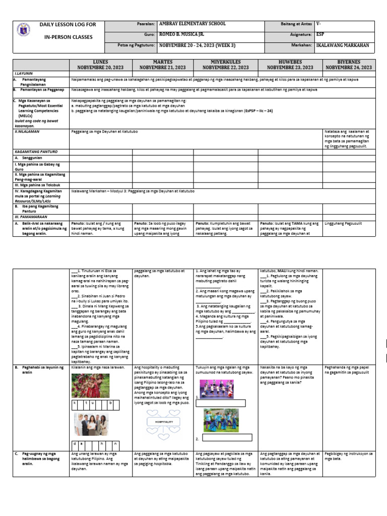 DLL Esp-5 Q2 W3 | PDF