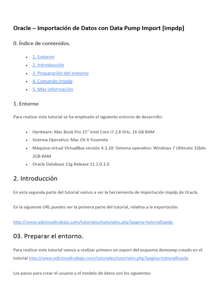 Oracle: Importación de Datos con impdp | PDF | Interfaz de línea de ...
