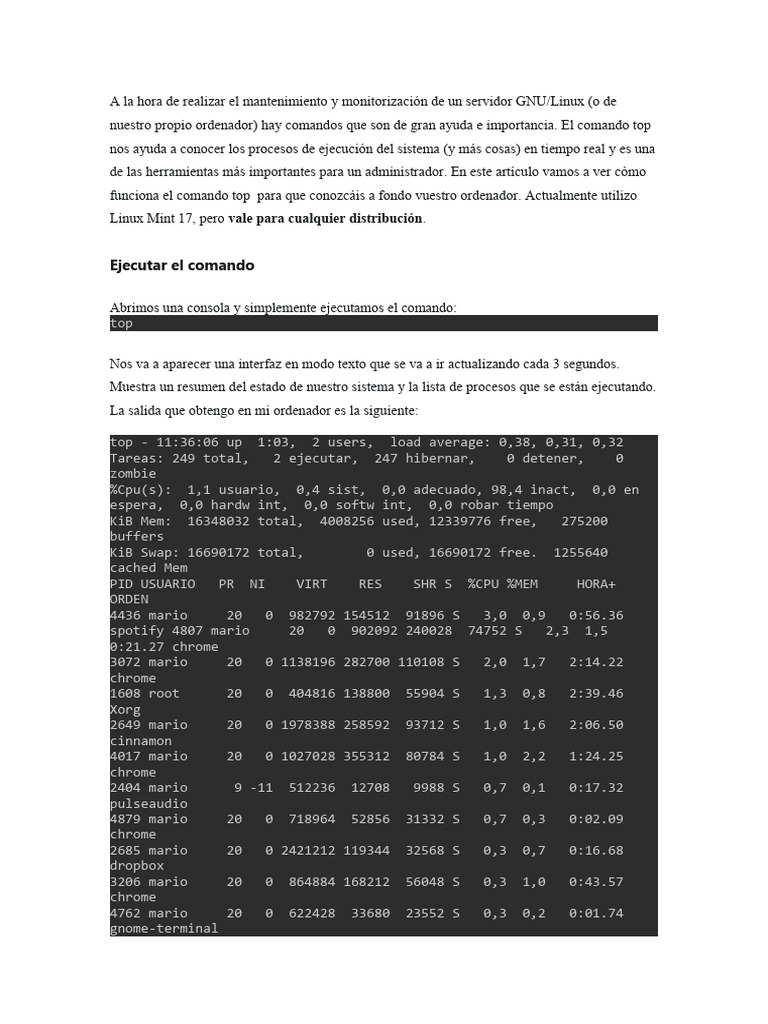 Comando Top en Linux | PDF | Tecnología de información y comunicaciones ...