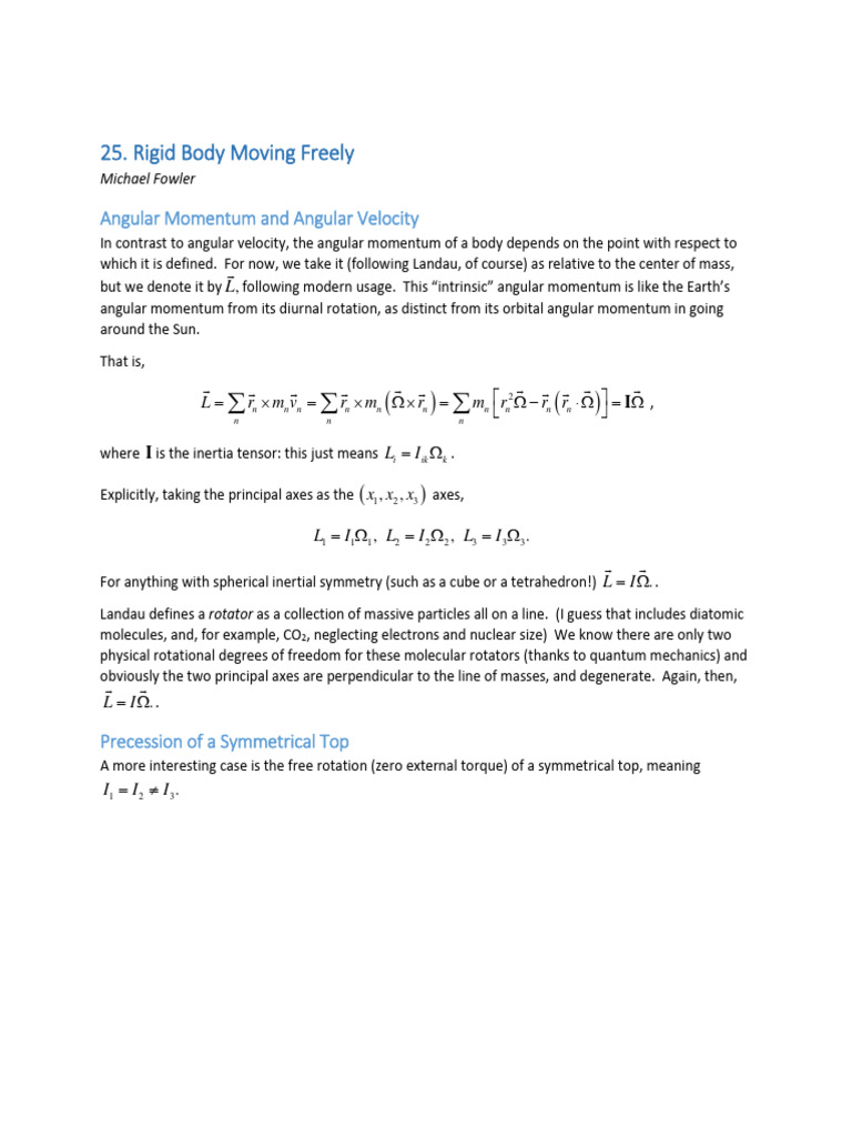 CM 25 Rigid Body Moving Freely | Download Free PDF | Rotation Around A Fixed Axis | Angular Momentum