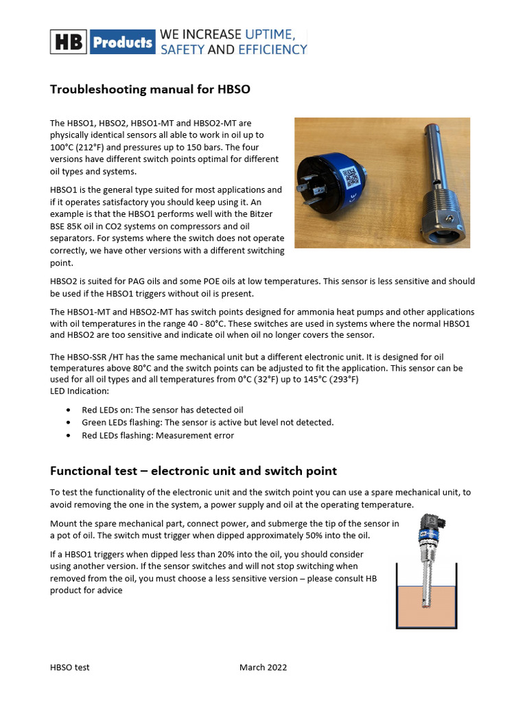HBSO Sensor Troubleshooting Guide | PDF | Sensor | Switch