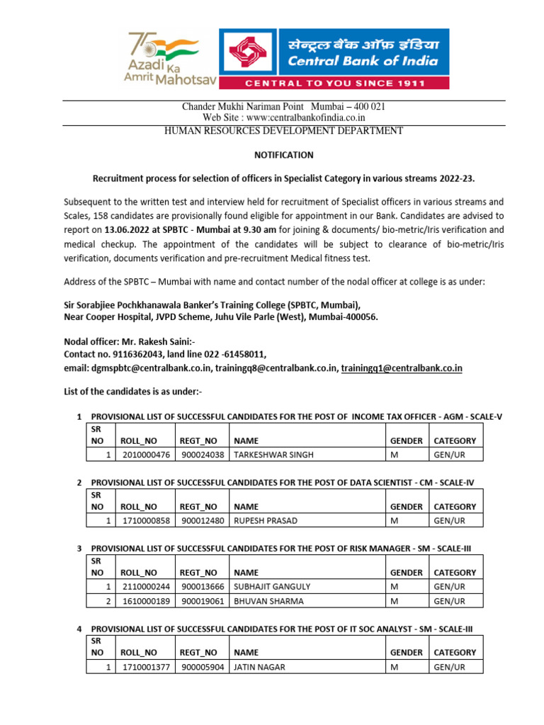 Notification For Reporting - SP Officers in Various Streams | PDF ...
