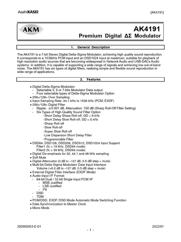 Ak4191eq en Datasheet Myakm | PDF | Power Supply | Sampling (Signal ...