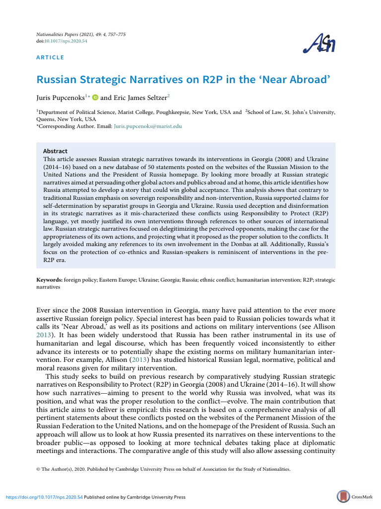 Russian Strategic Narratives On r2p in The Near Abroad | PDF | Responsibility To Protect ...