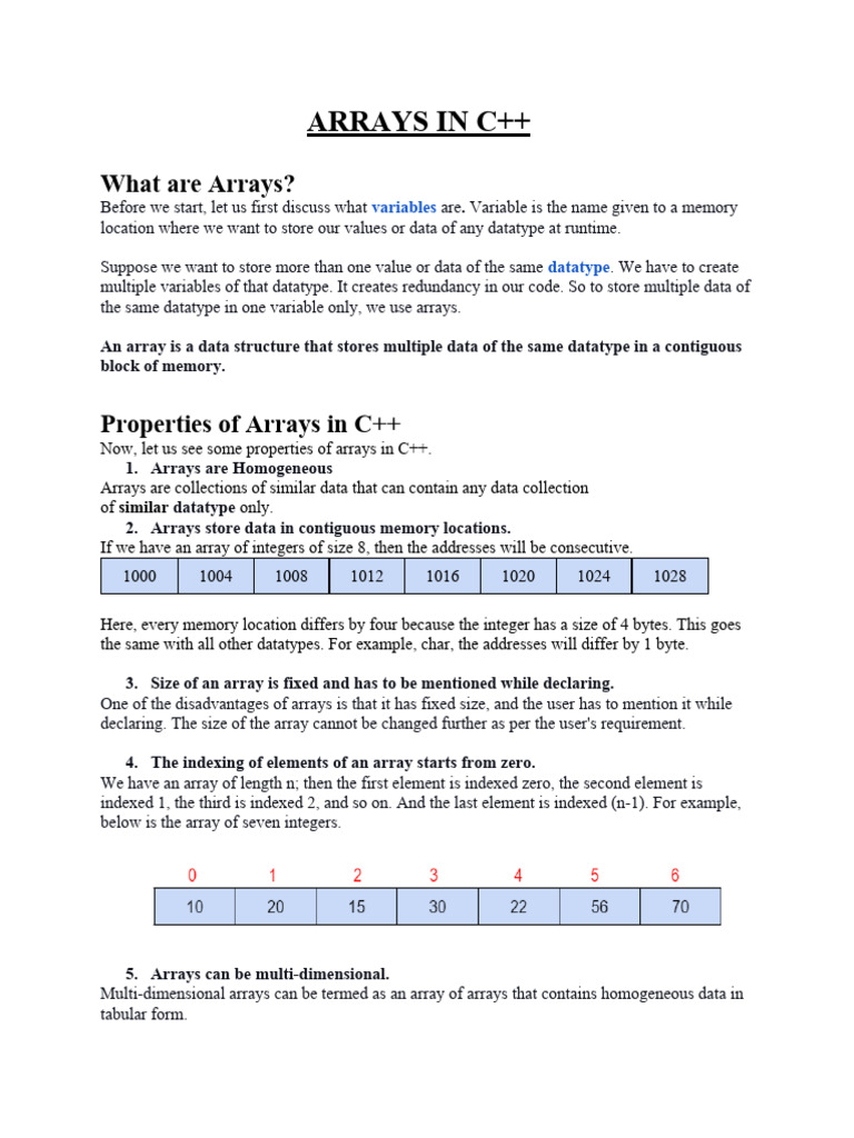 Arrays in C++ | Download Free PDF | Data Type | Variable (Computer Science)