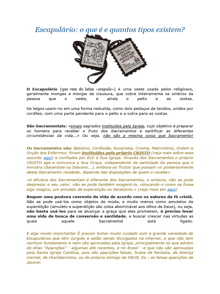 Escapulário o Que É e Quantos Tipos Existem | PDF | Igreja católica