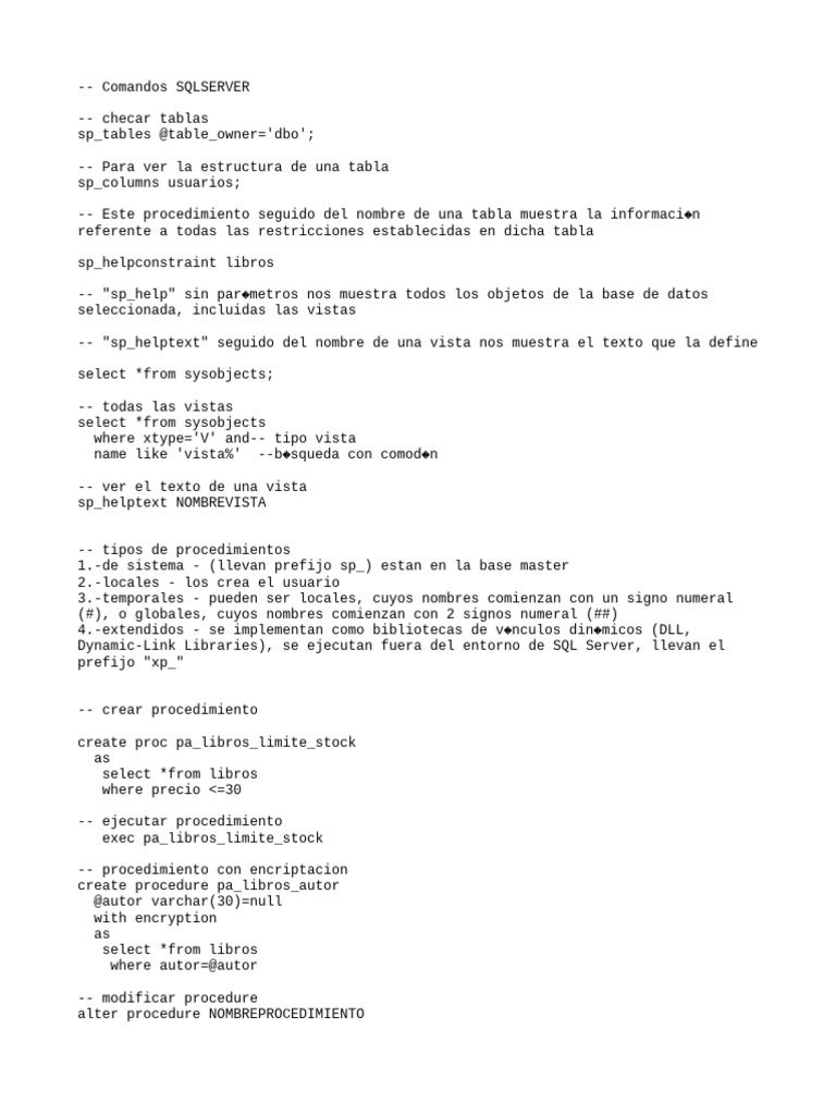 Comandos SQLServer | PDF | Servidor SQL de Microsoft | SQL