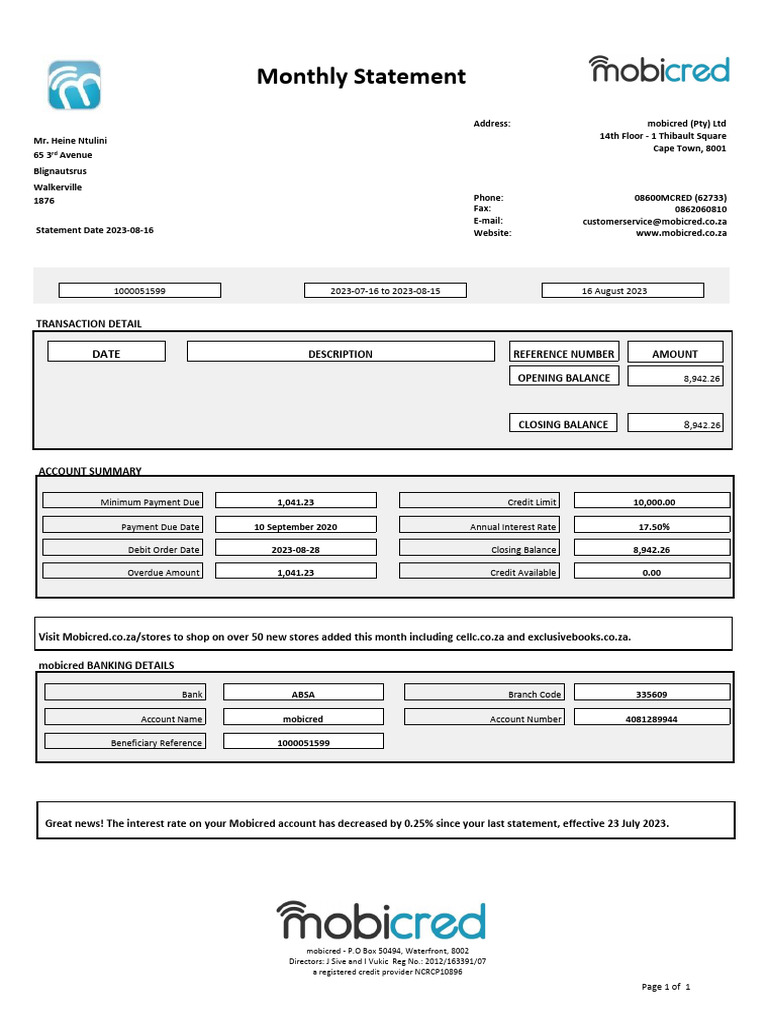 Mobicred Monthly Statement | PDF | Economies | Banking Technology