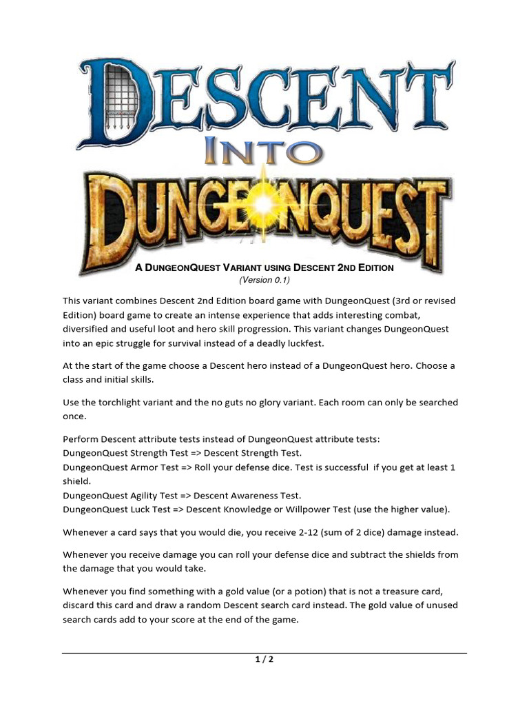 Descent Into DungeonQuest | PDF | Entertainment | Role Playing Games
