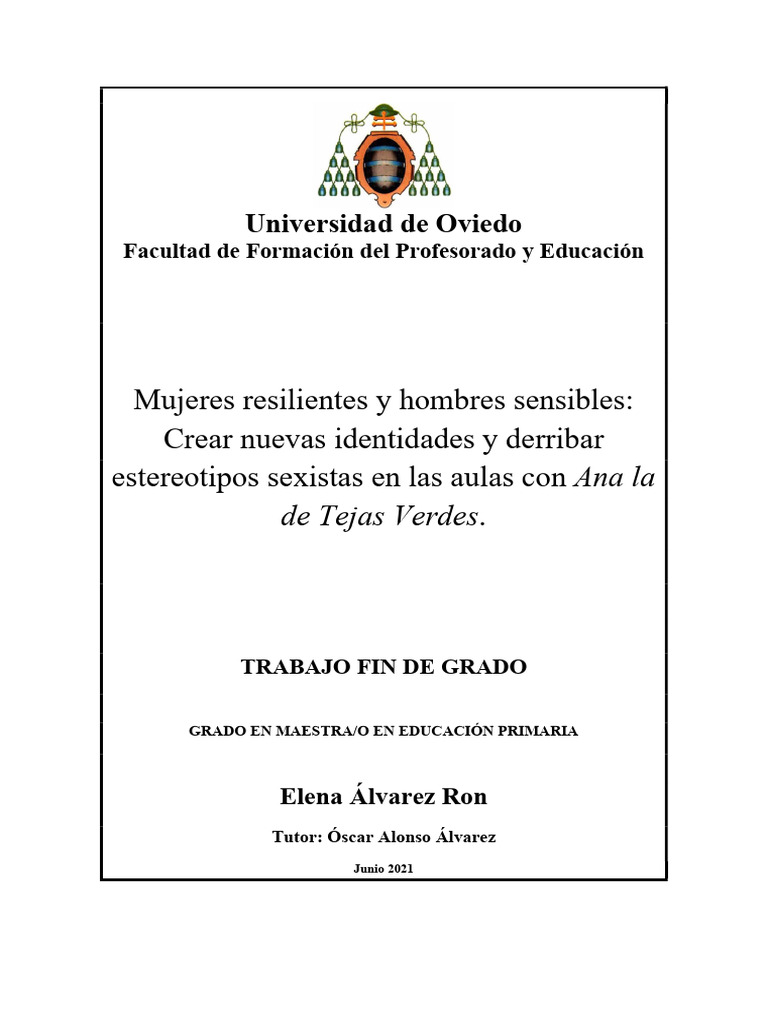 TFG ElenaAlvarezRon | PDF | Sexismo | Anne Of Green Gables