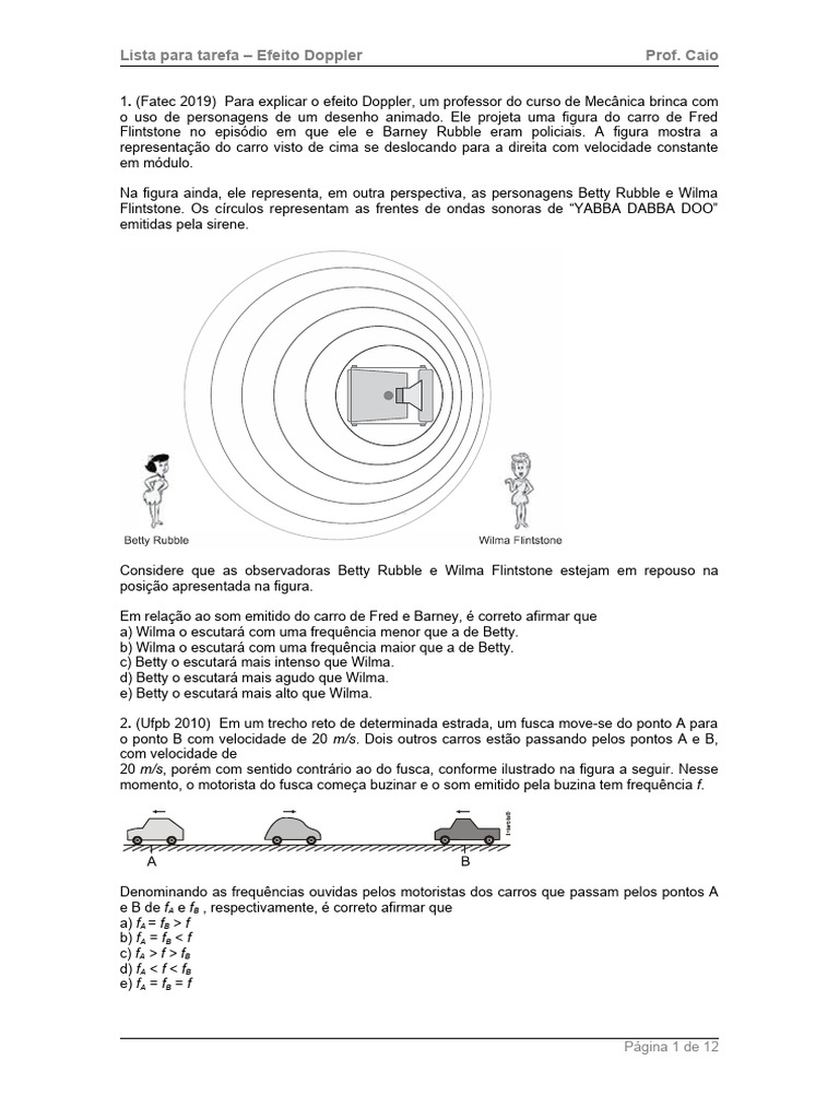 Lista de Tarefa Efeito Doppler | PDF | Efeito Doppler | Som