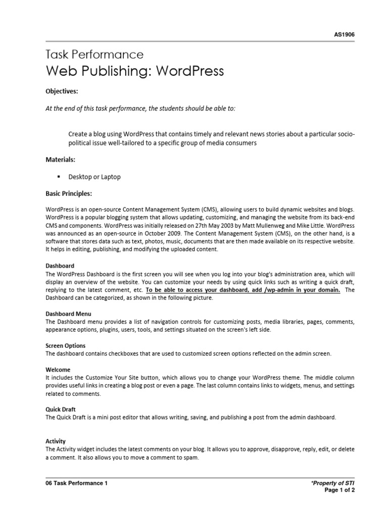 06 Task Performance 1 - ARG | PDF | Word Press | Websites
