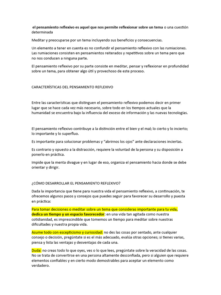 Pensamiento Reflexivo: Guía y Ejemplos | PDF | Pensamiento | Verdad
