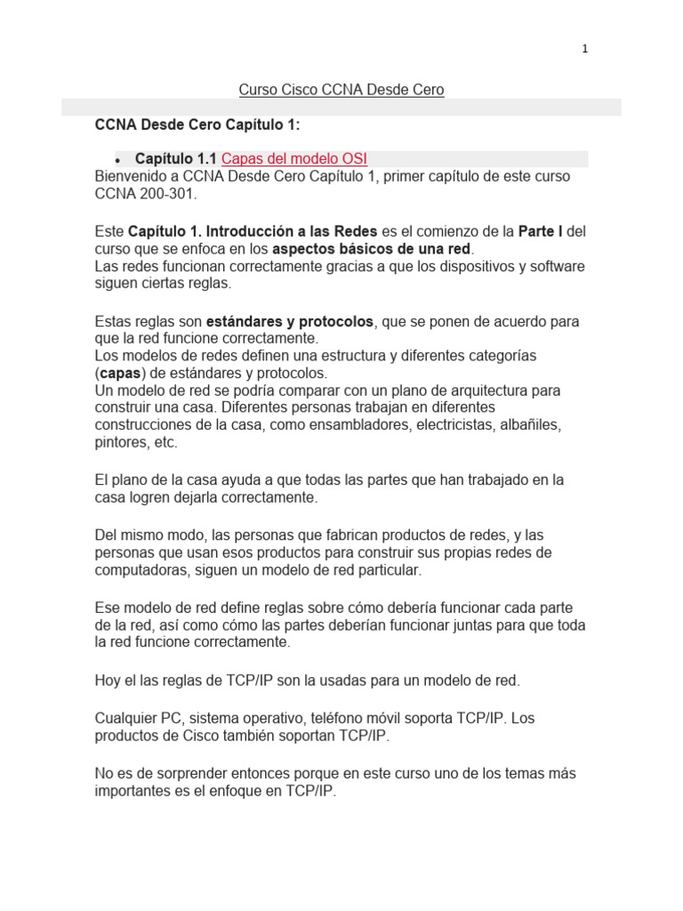 CCNA Desde Cero Capítulo 1 | PDF | Protocolo de Control de Transmisión | Enrutador (Computación)