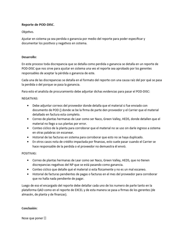 Reporte de POD | PDF