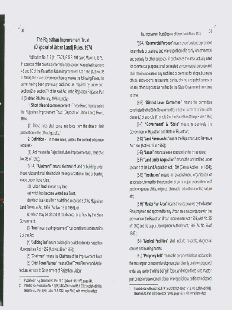 Rajastahn Improvement Trust Rule 1974 Amended | PDF