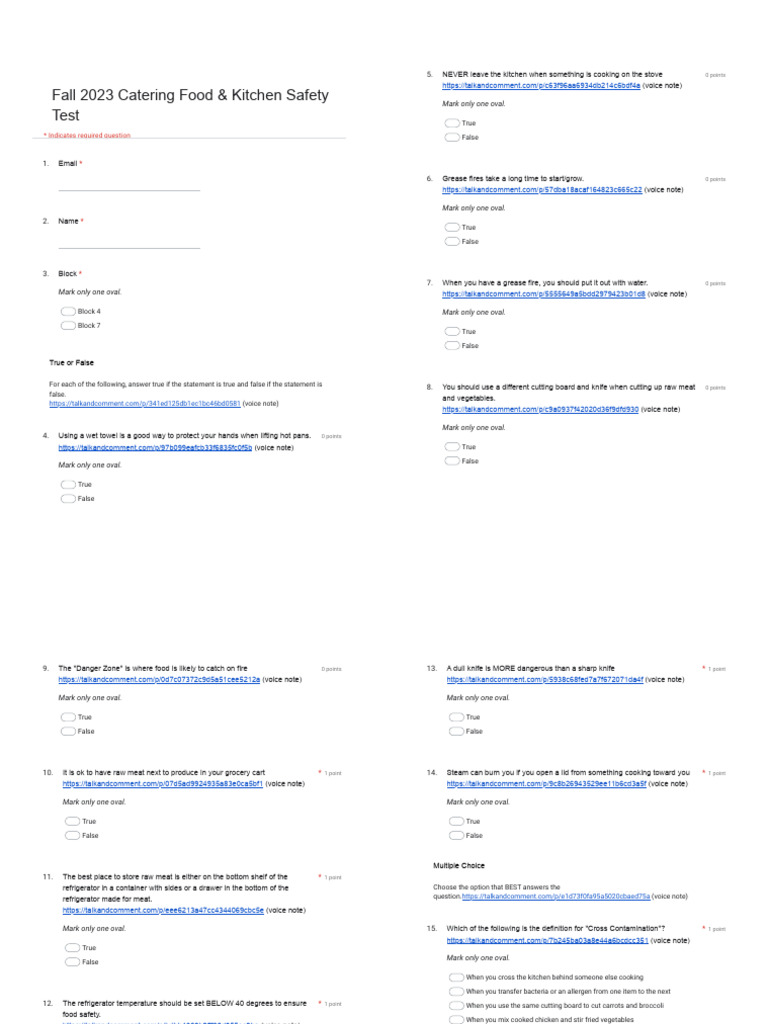2023 - Catering Food and Kitchen Safety Test - Google Forms | PDF ...