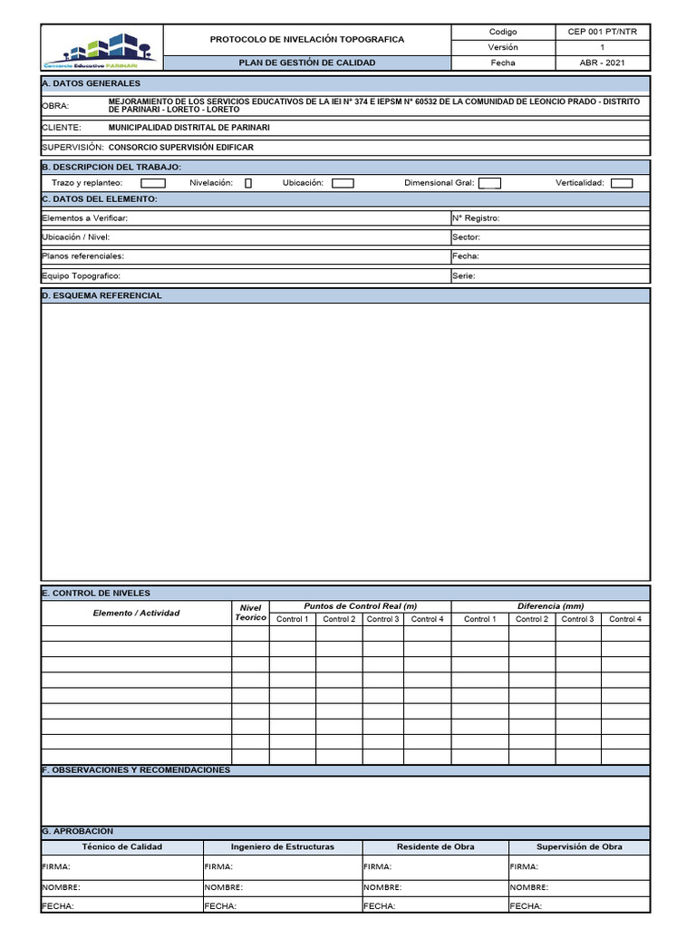 Cep 001 PT-NT Protocolo de Nivelación, Trazo y Replanteo | PDF