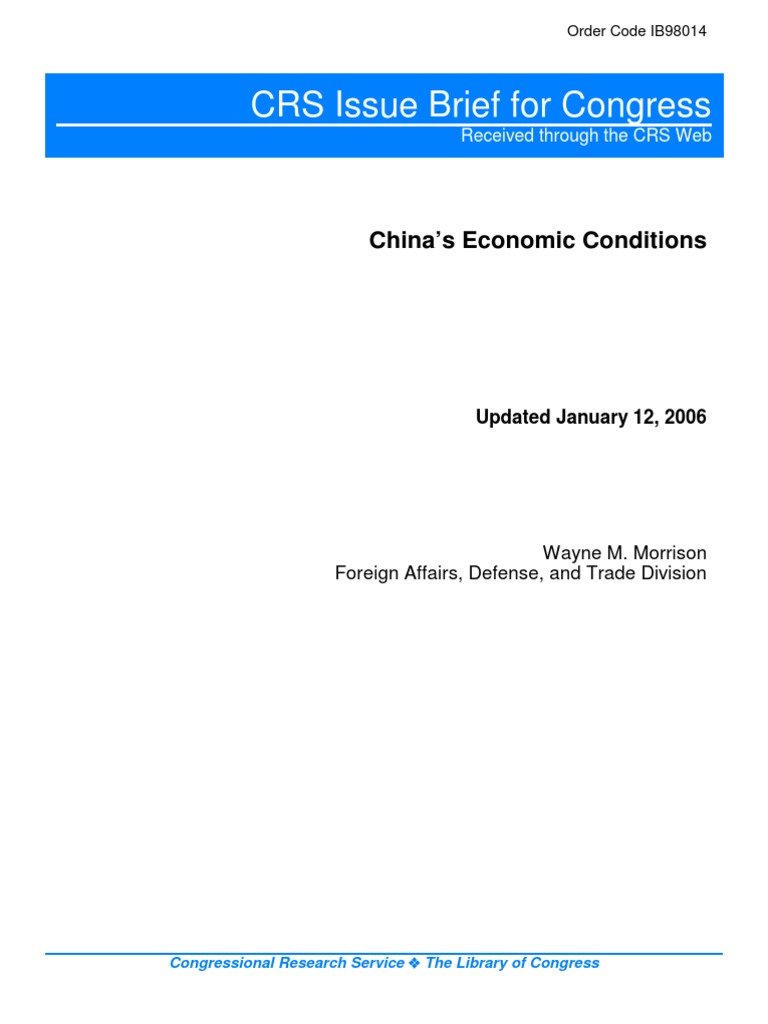 CRS Issue Brief For Congress: China's Economic Conditions | Download ...