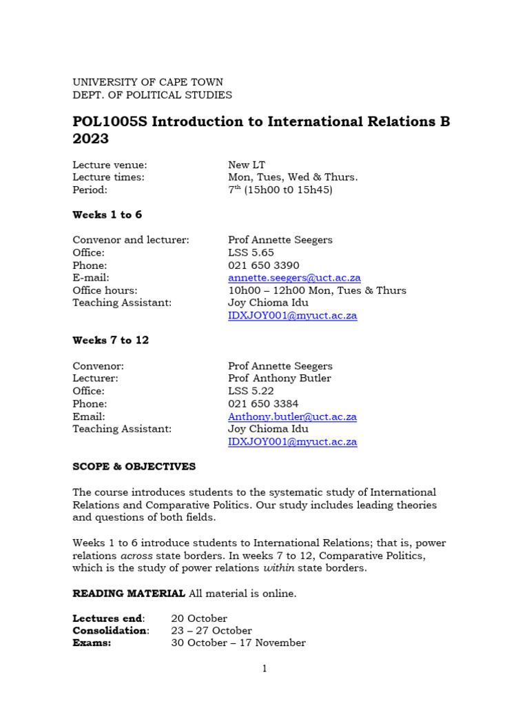 UCT POL1005S: Int'l Relations & Politics | PDF | International ...