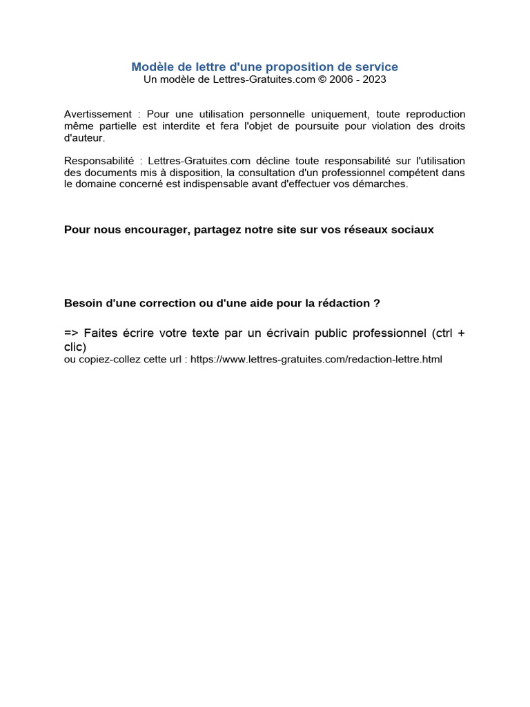 Modèle de lettre de proposition de service | PDF | Évolution de carrière