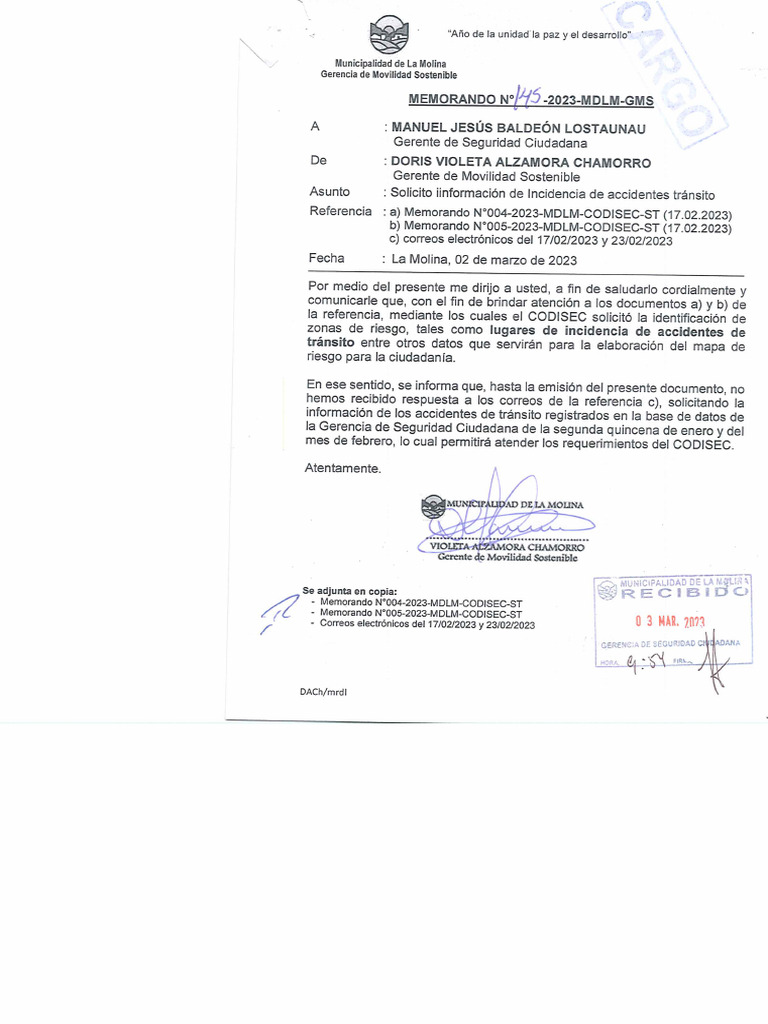 Memorandum N°145-2023-Mdlm-Gms | PDF