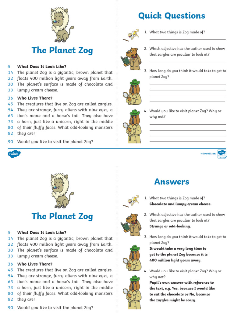 The Planet Zog Activity Card | PDF