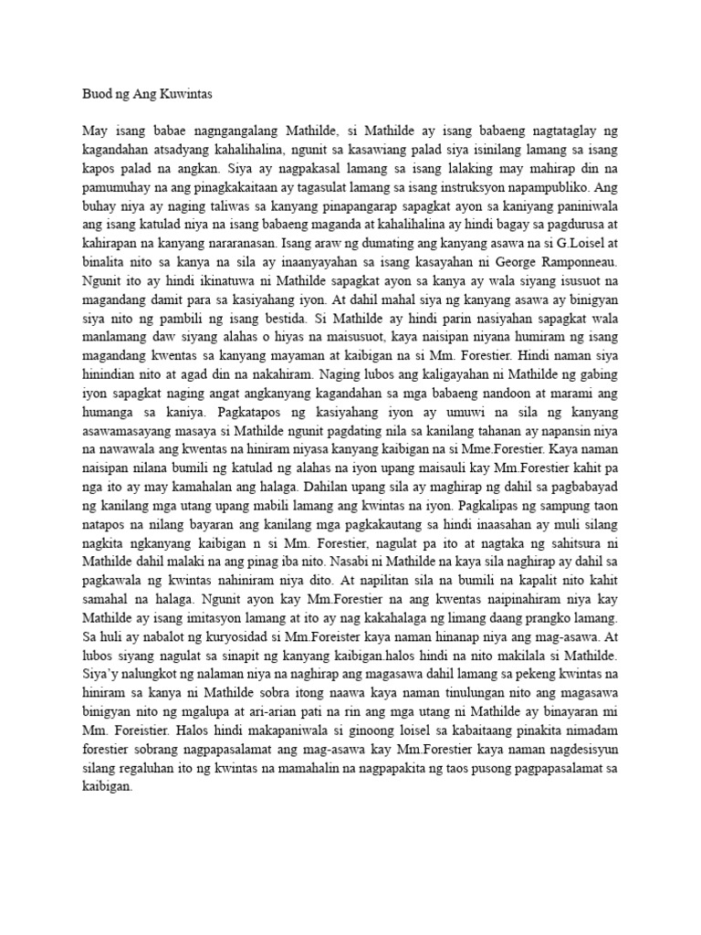 Buod NG Ang Kuwintas | PDF