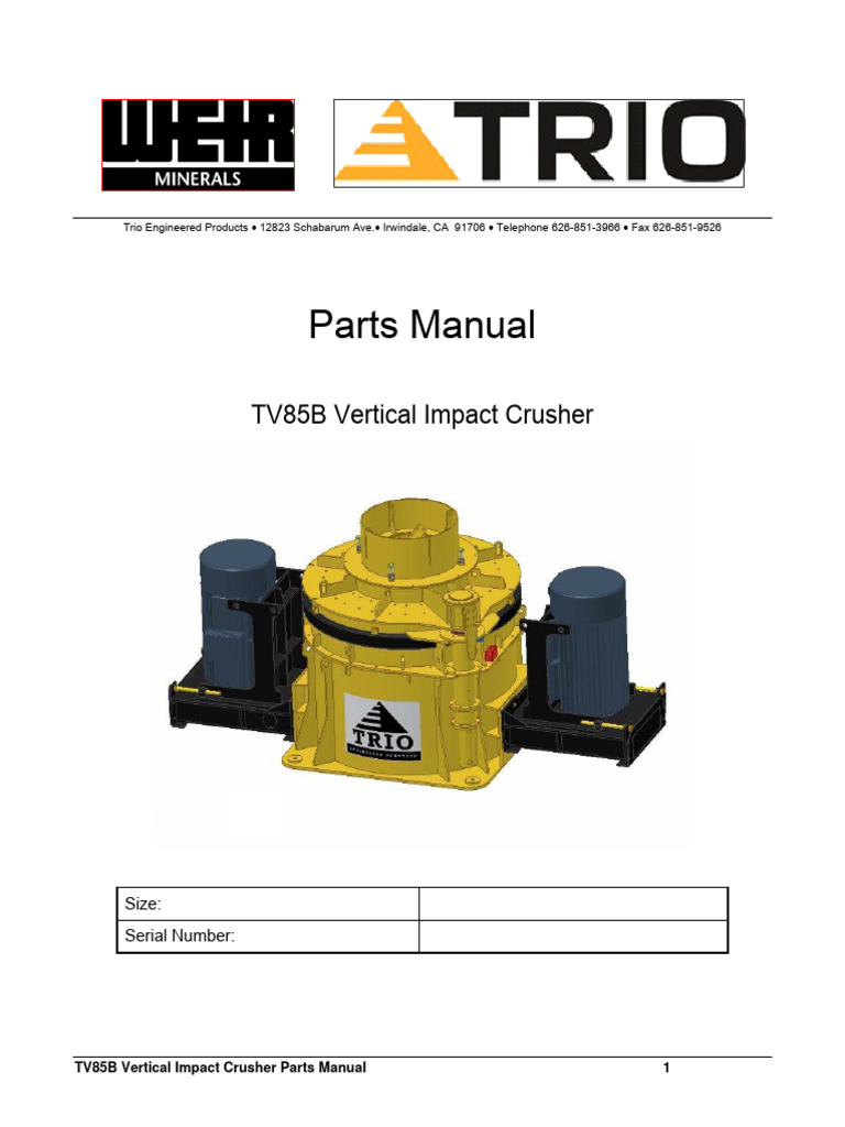Trio TV85B VSI Parts Manual Abel | PDF | Valve | Mechanical Engineering