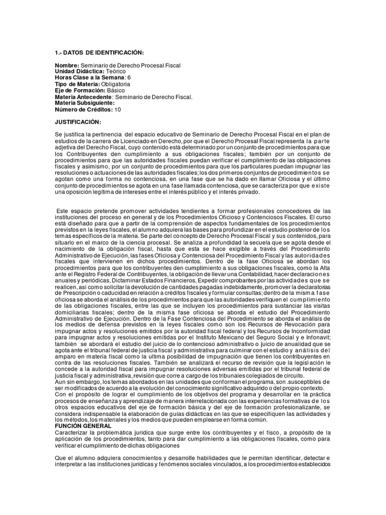 Seminario de Derecho Procesal Fiscal | PDF | México | Fiscal Seminario de Derecho Procesal Fiscal | PDF | México | Fiscal