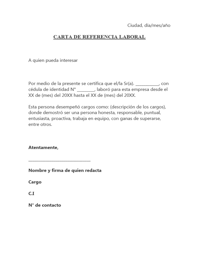 Carta de Referencia Laboral | PDF