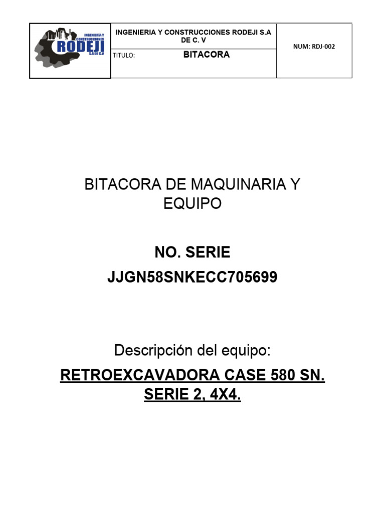 Bitacora de Maquinaria y Equipo | PDF | Motores | Vehículos