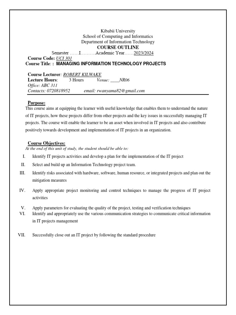 Uci 301 Course Outline(2) | PDF | Project Management | Information Technology
