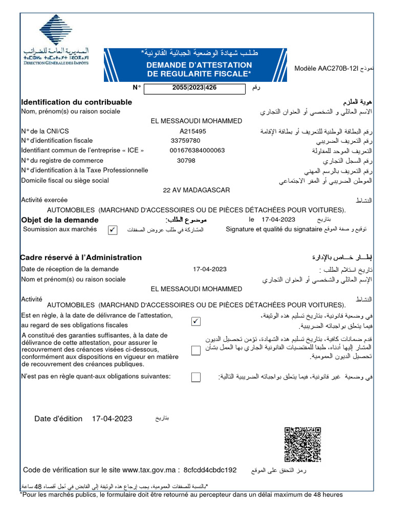 Attestation Regul Fiscale | PDF | Économie