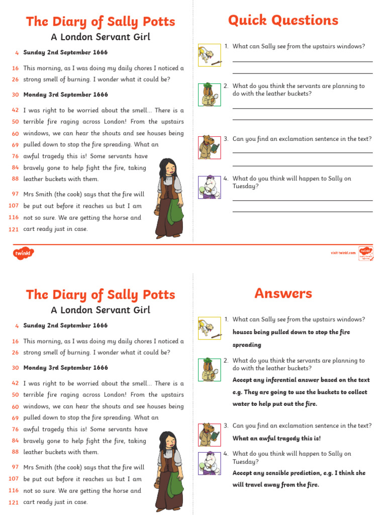 The Diary of Sally Potts Activity Card | PDF