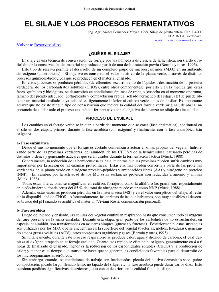01-El Silaje y Los Procesos Fermentativos | PDF | Fermentación | Proteínas