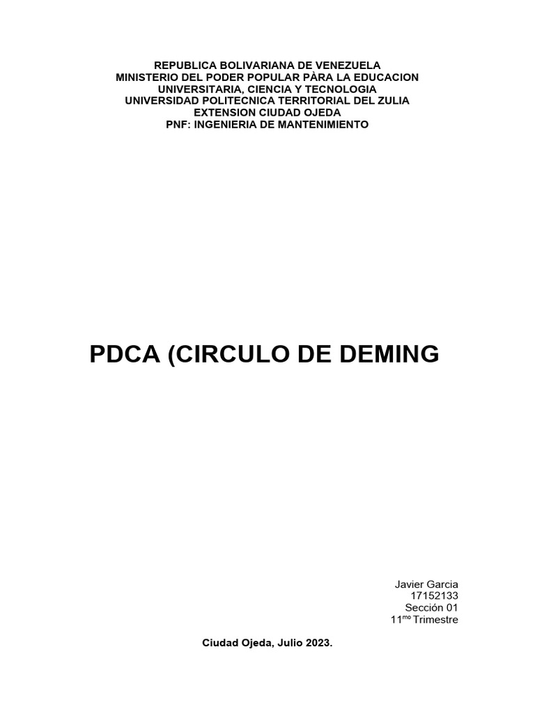 El Ciclo de Deming | PDF | Indicador de rendimiento | Planificación