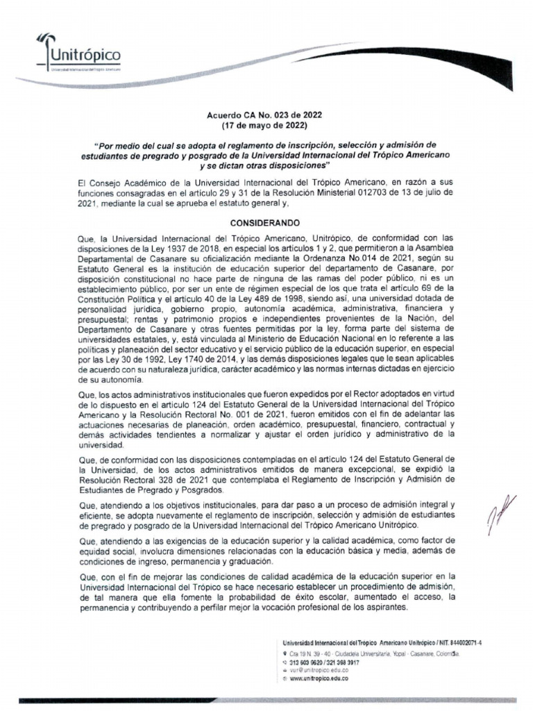 Acuerdo CA No. 023 - 17 de Mayo de 2022 | PDF