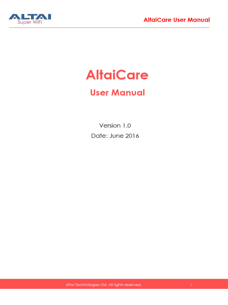 AltaiCare User Manual v1.0 | PDF | Radius | Wireless Lan