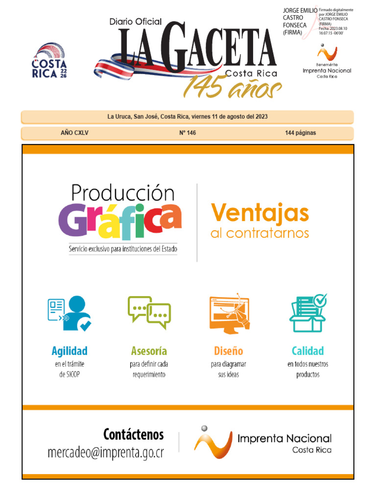 Gaceta 11 08 2023 | PDF | Marca comercial | Costa Rica