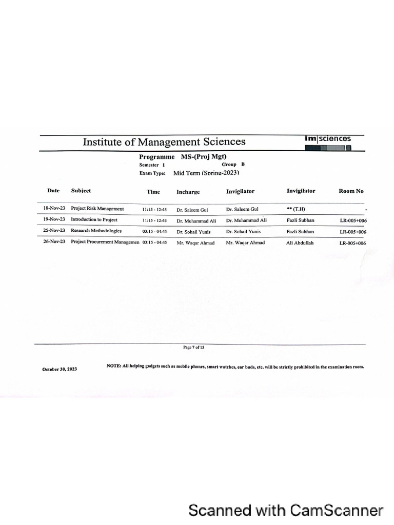 Mid-Term Exam Timetable | PDF
